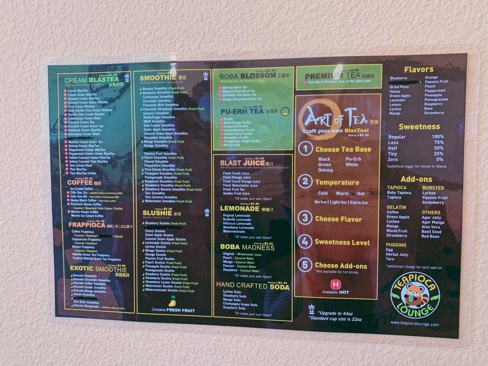 Menu at Teapioca Lounge pub & bar, Lubbock