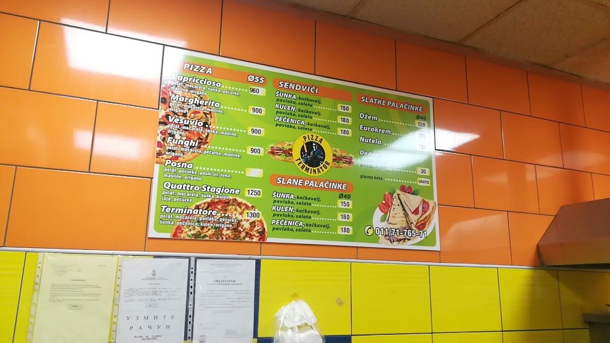 Menu at Terminator restaurant, Belgrade