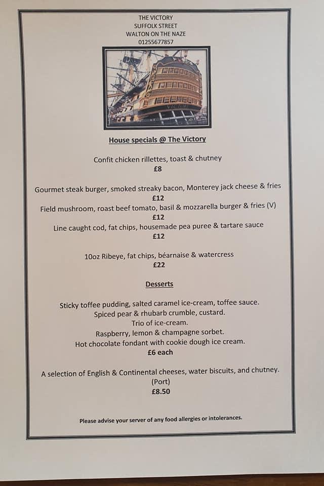 Menu at The Victory pub & bar, Walton on the Naze