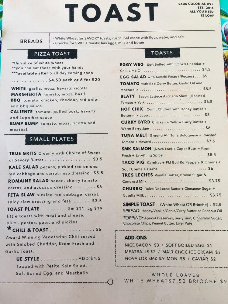 Menu at Toast pub & bar, Norfolk