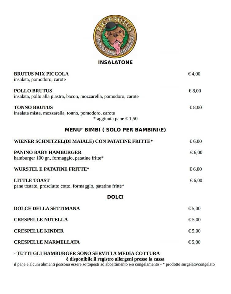 Menu at Big Brutus pub & bar, Poggio Terzarmata