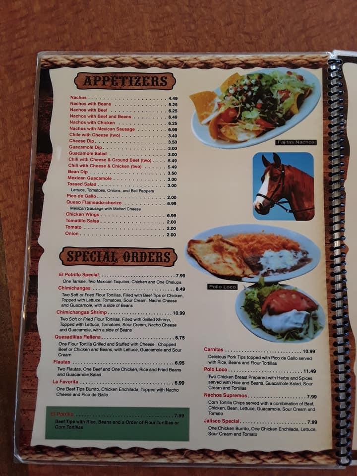 Menu at El Potrillo restaurant, Church Hill