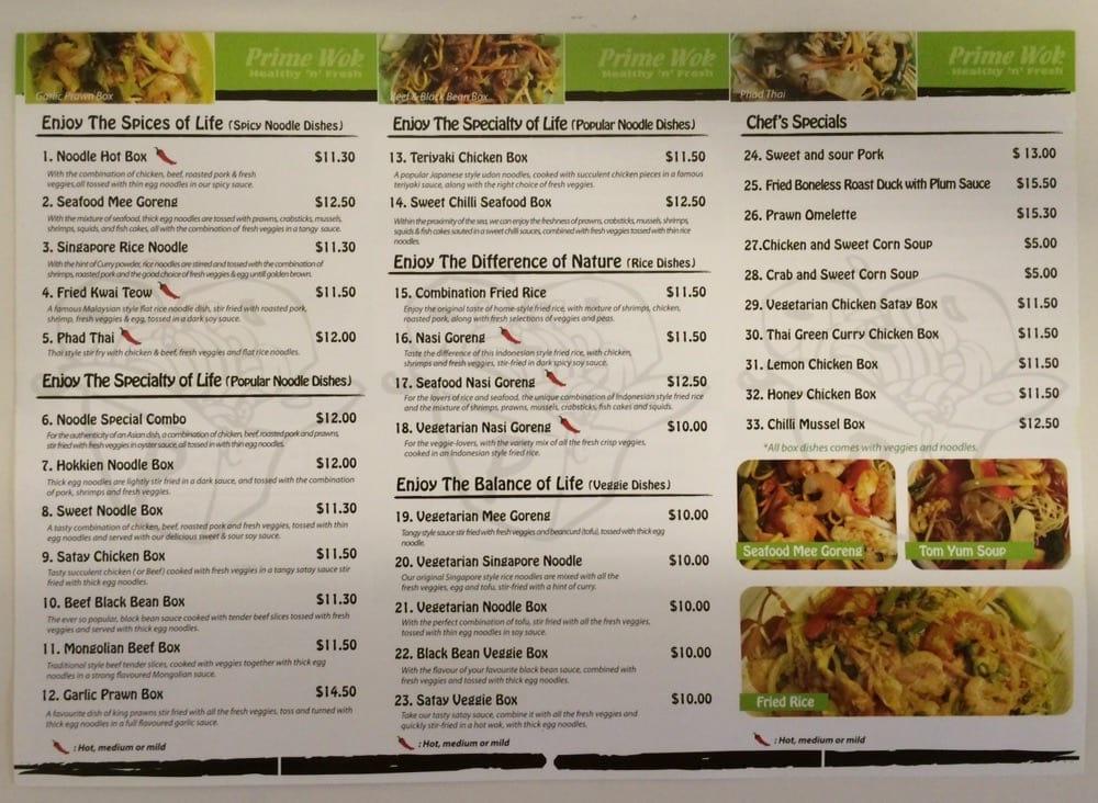 Menu at Prime Wok steakhouse, Como