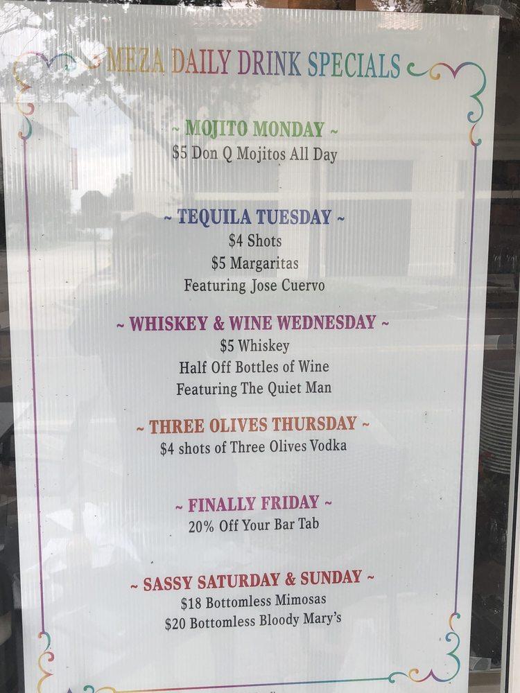 Menu at Meza Mediterranean Grill restaurant, Orlando, Jake St
