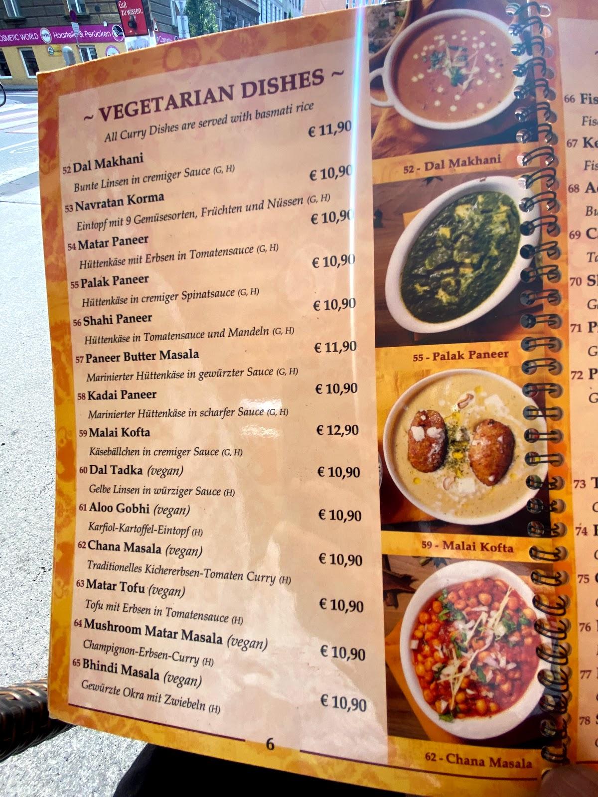 Speisekarte von PROSI South & North Indian Restaurant, Wien