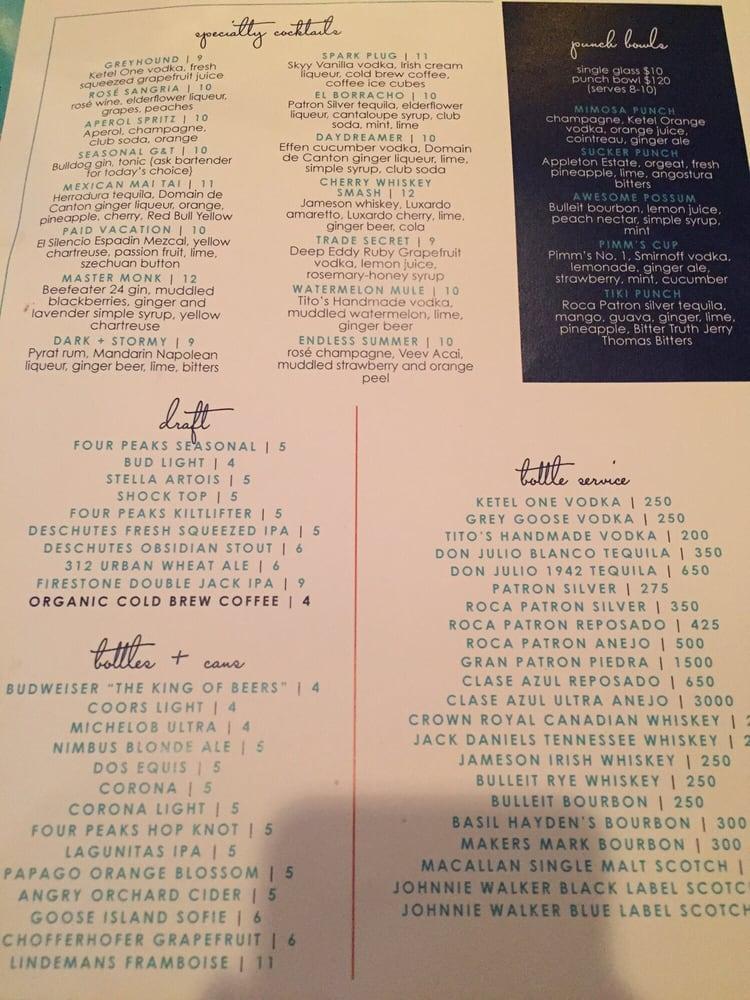 Menu at The Montauk restaurant, Scottsdale
