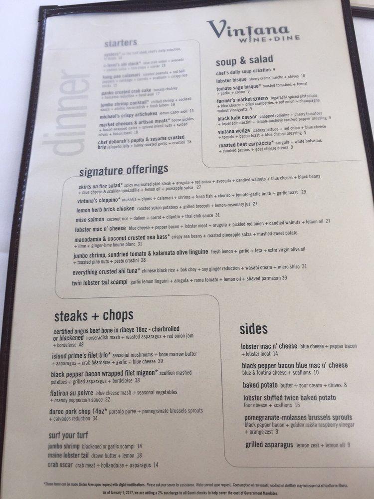 Menu at Vintana Wine + Dine pub & bar, Escondido