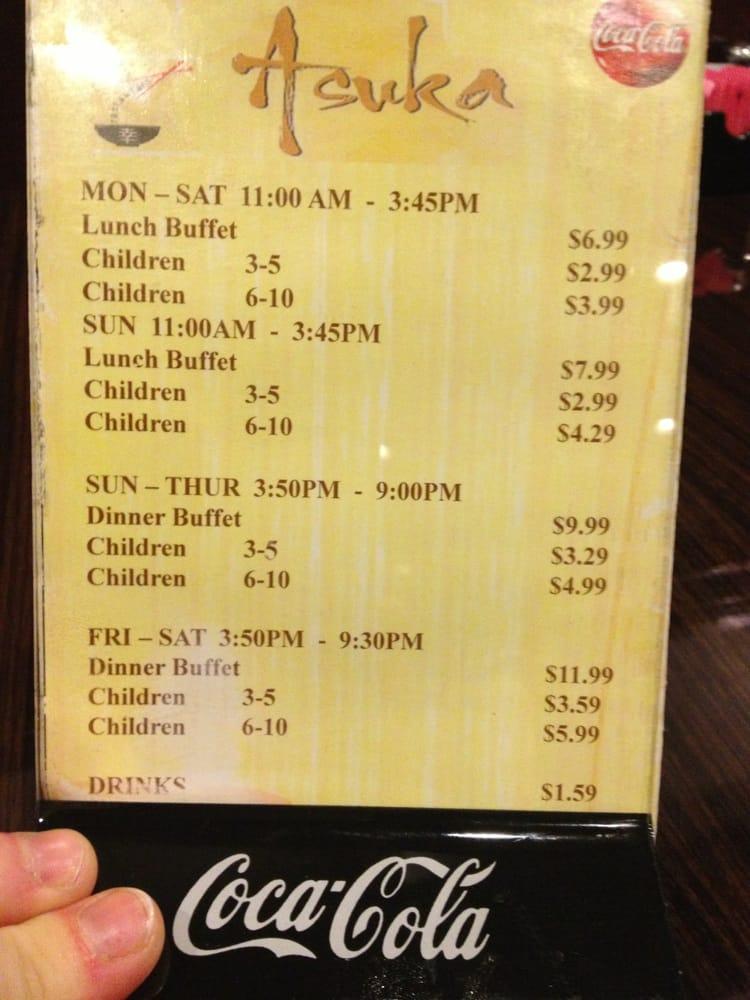 Menu at Asuka Hibachi & Buffet restaurant, Smyrna