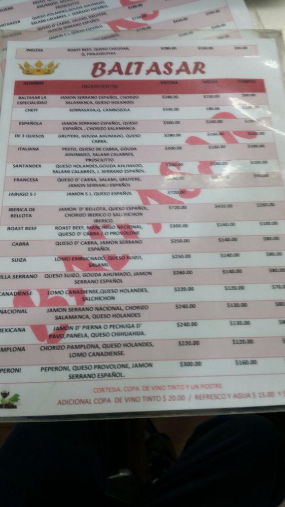 Menu at Baltazar restaurant, Mexico City, C. Dr. José María Vertiz 12