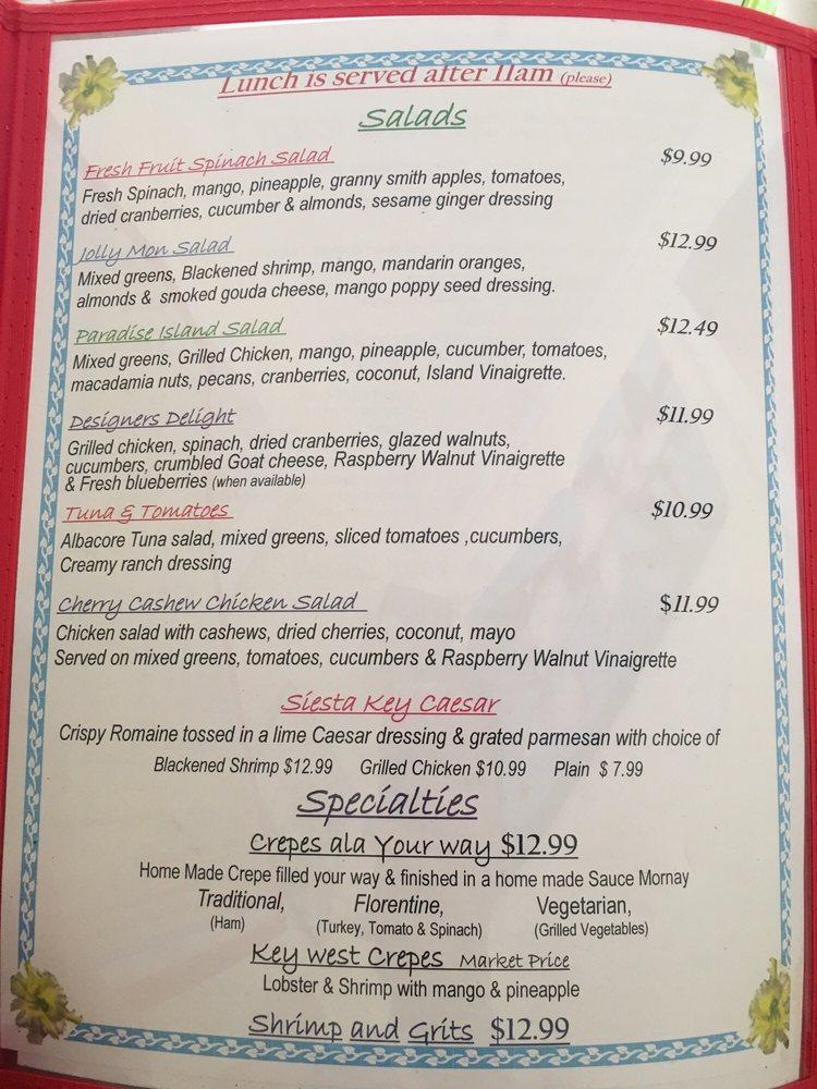 Menu at The Breakfast House restaurant, Sarasota