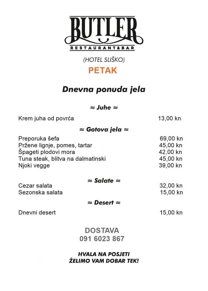 Menu at Pizzeria Butler, Zagreb