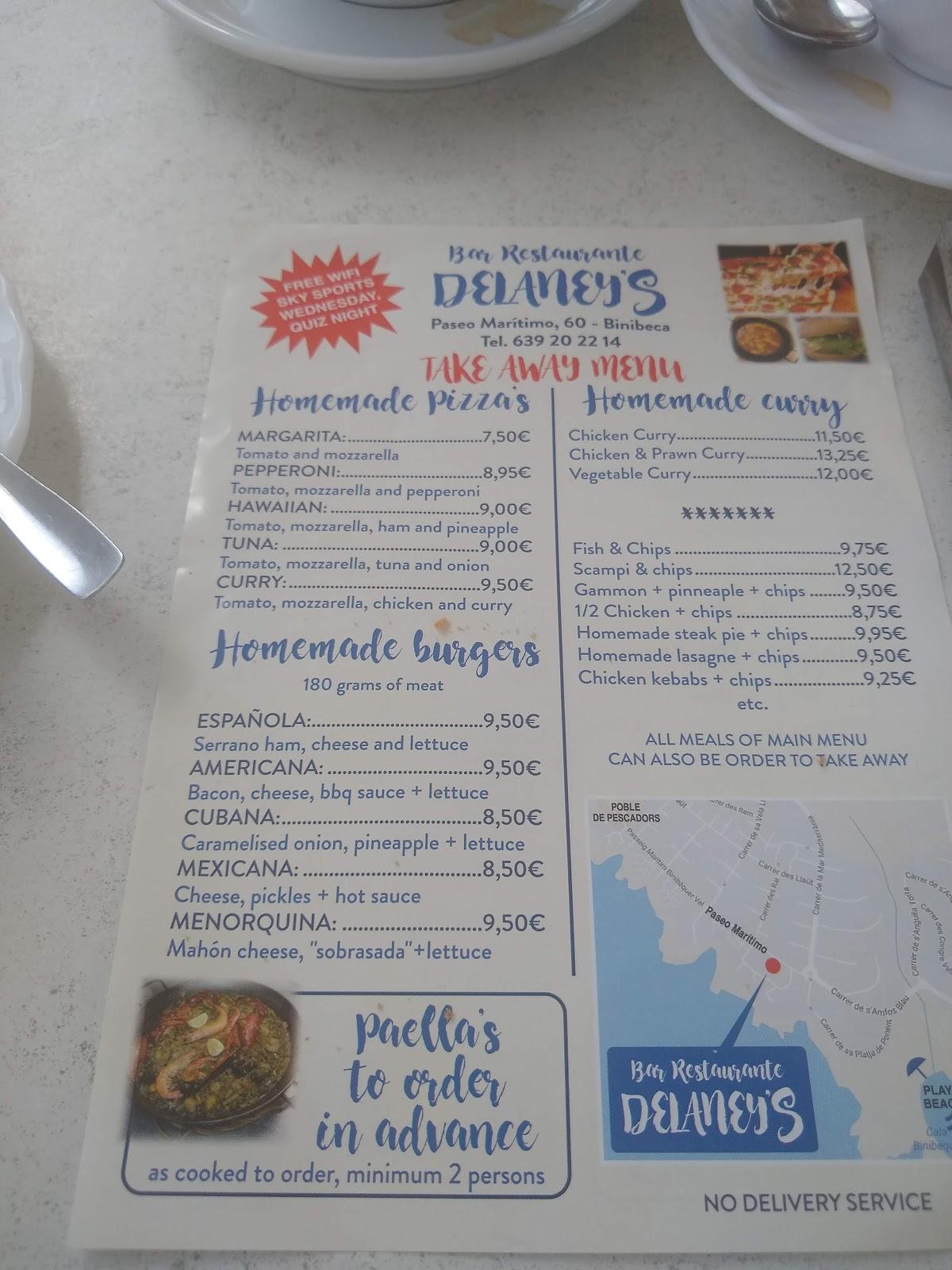 Menu at Delaneys Cafe and Bar, Binibequer