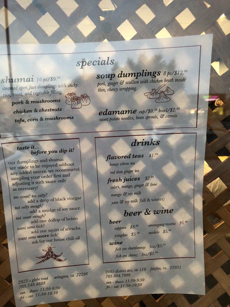 Menu at District Dumplings pub & bar, Arlington