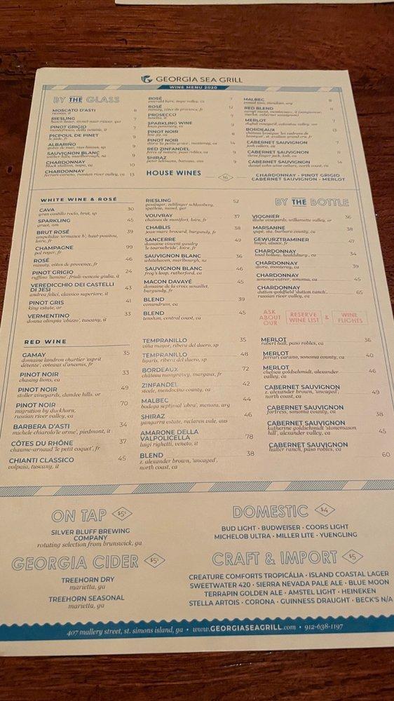 Menu at GEORGIA SEA GRILL pub & bar, Saint Simons Island, 407 Mallery St