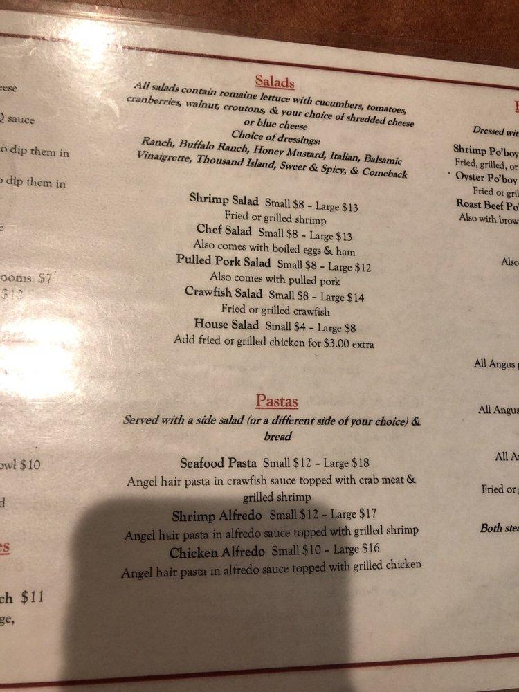 Menu at Gumbo Pot restaurant, Vicksburg