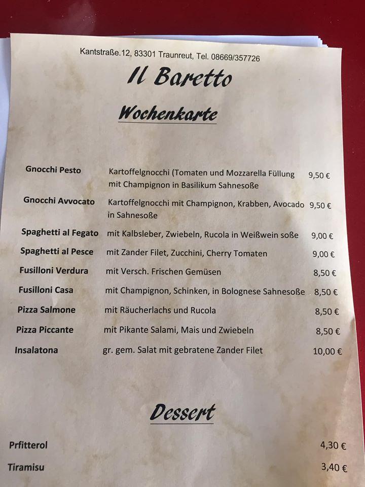 Speisekarte von Il Baretto, Traunreut