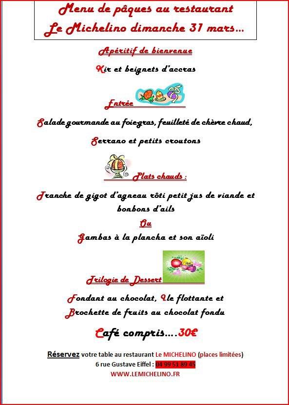 Menu at Le Michelino restaurant, Pignan