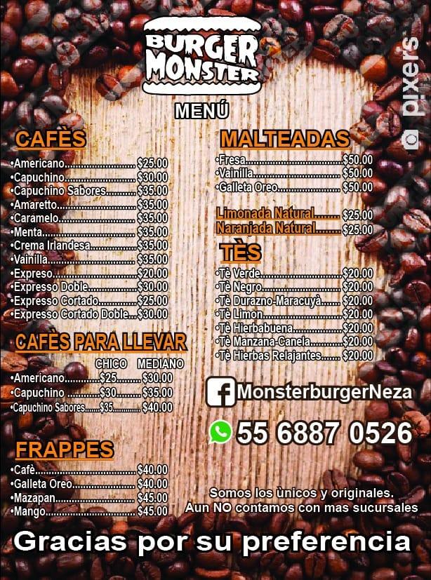Menu at Hamburguesas Monster Burger restaurant, Ciudad Nezahualcóyotl ...