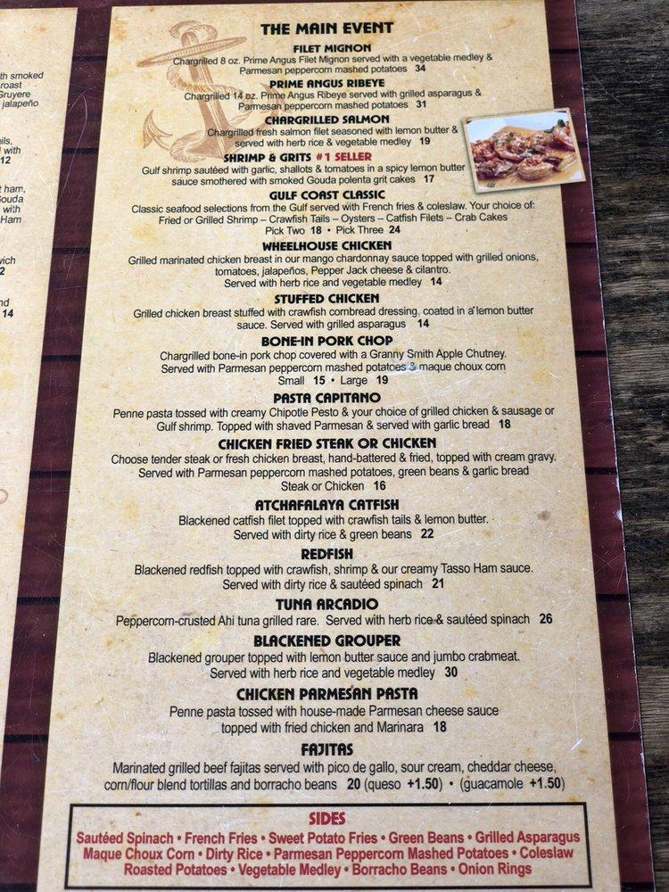 Menu at Neches River Wheelhouse restaurant, Port Neches