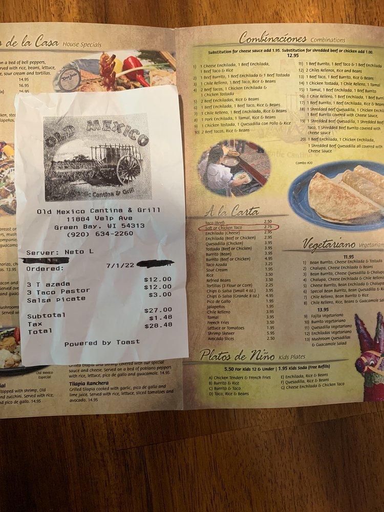 Menu at Old Mexico Cantina & Grille restaurant, Suamico