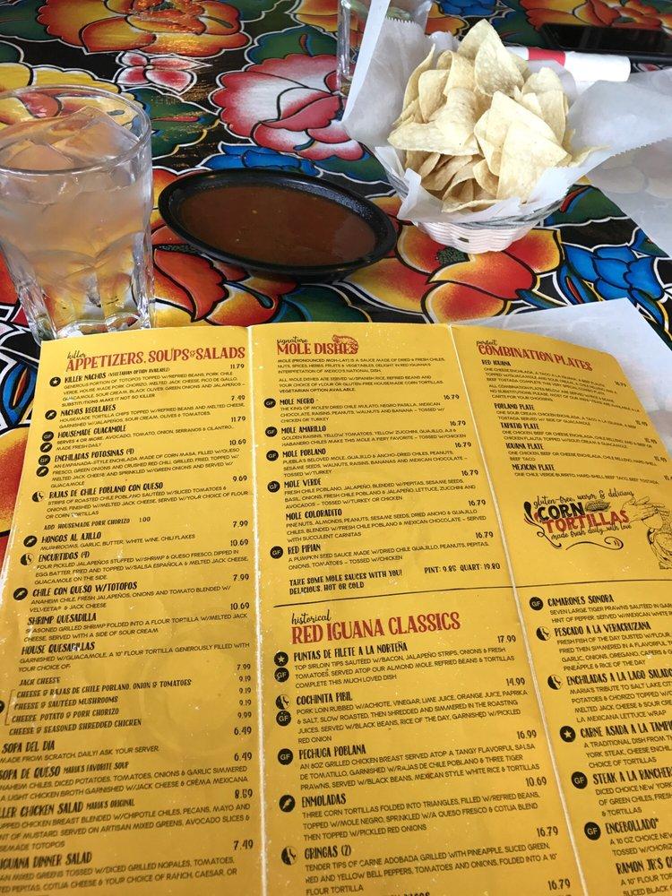 Menu at Red Iguana restaurant, Salt Lake City, 736 W North Temple St