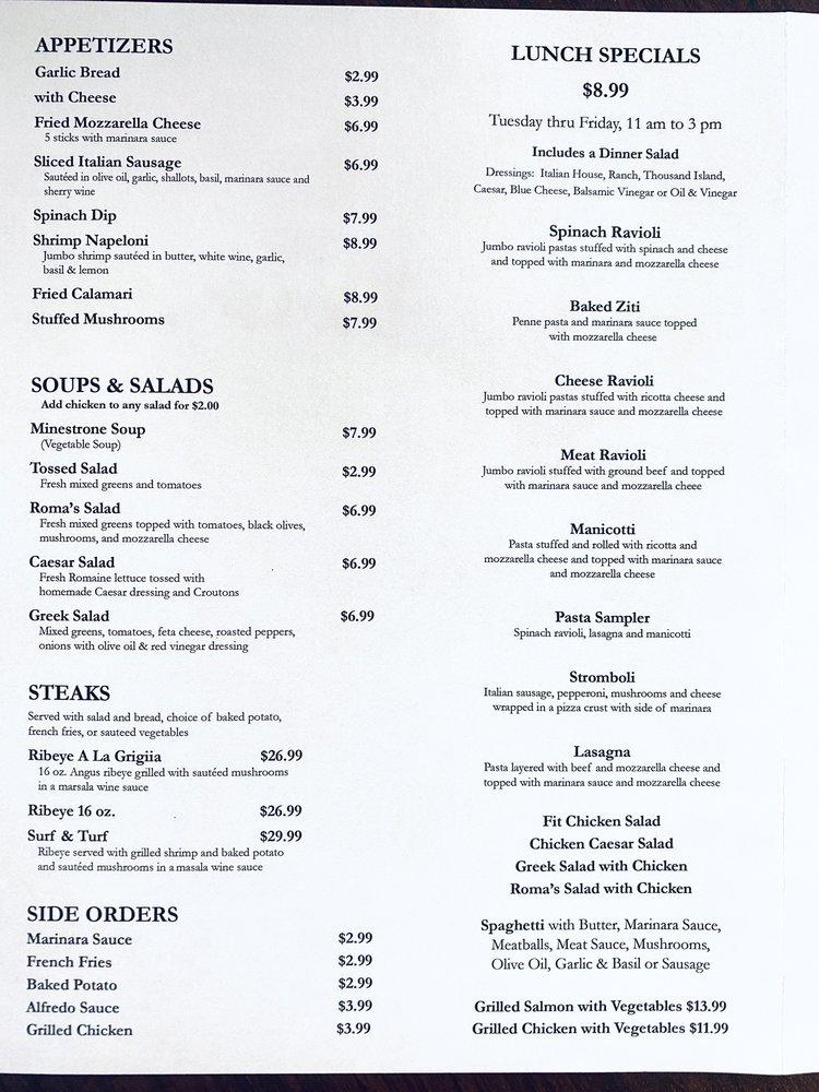 Menu at Roma Italian Restaurant, Hugo