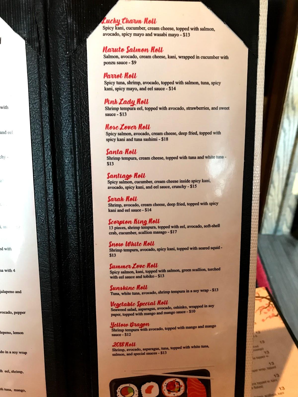 Menu at Sake Asian Fusion restaurant, Jacksonville