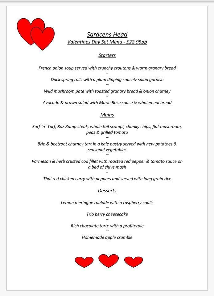 Menu at Saracens Head Newton pub & bar, Sudbury