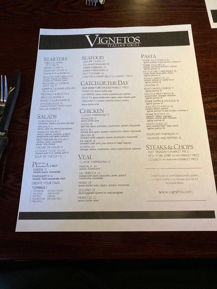 Menu at Vignetos Italian Grill pub & bar, Plantation, S University Dr