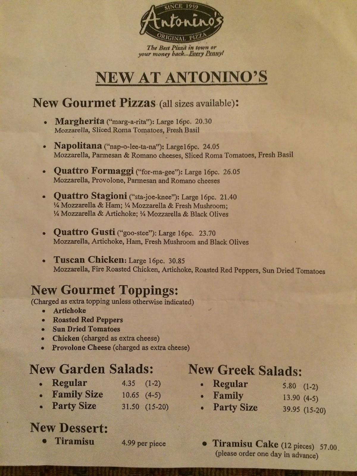 Menu at Antonino's Original Pizza—LaSalle pizzeria, LaSalle, Malden Rd