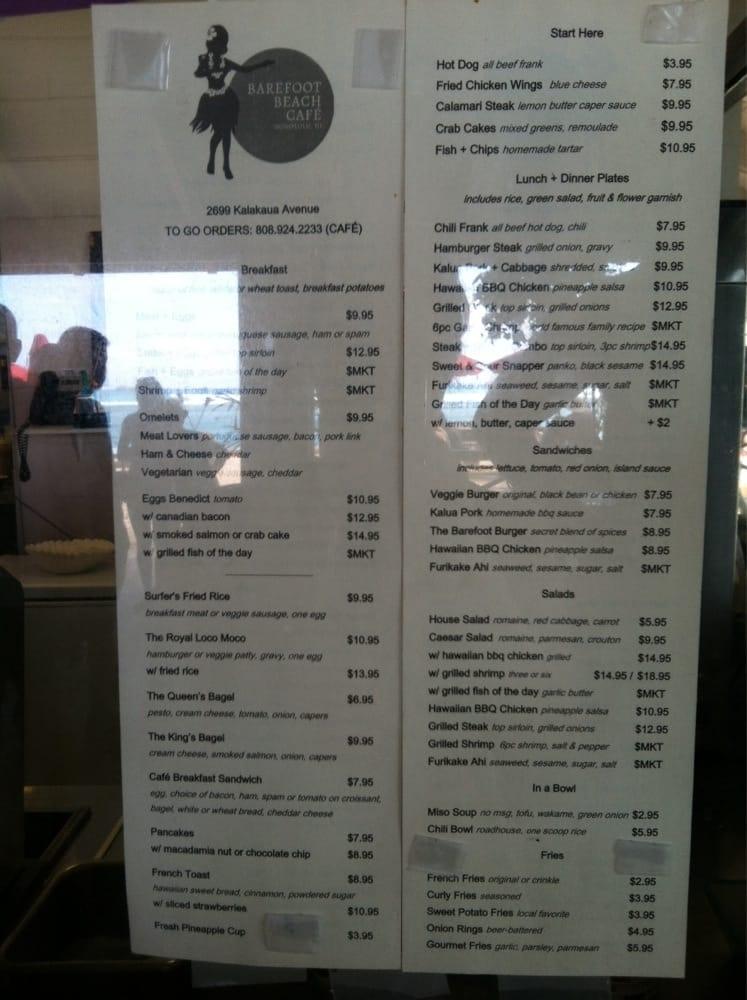 Menu at Barefoot Beach Cafe @ Queen's Surf Beach, Honolulu, Kalākaua Ave