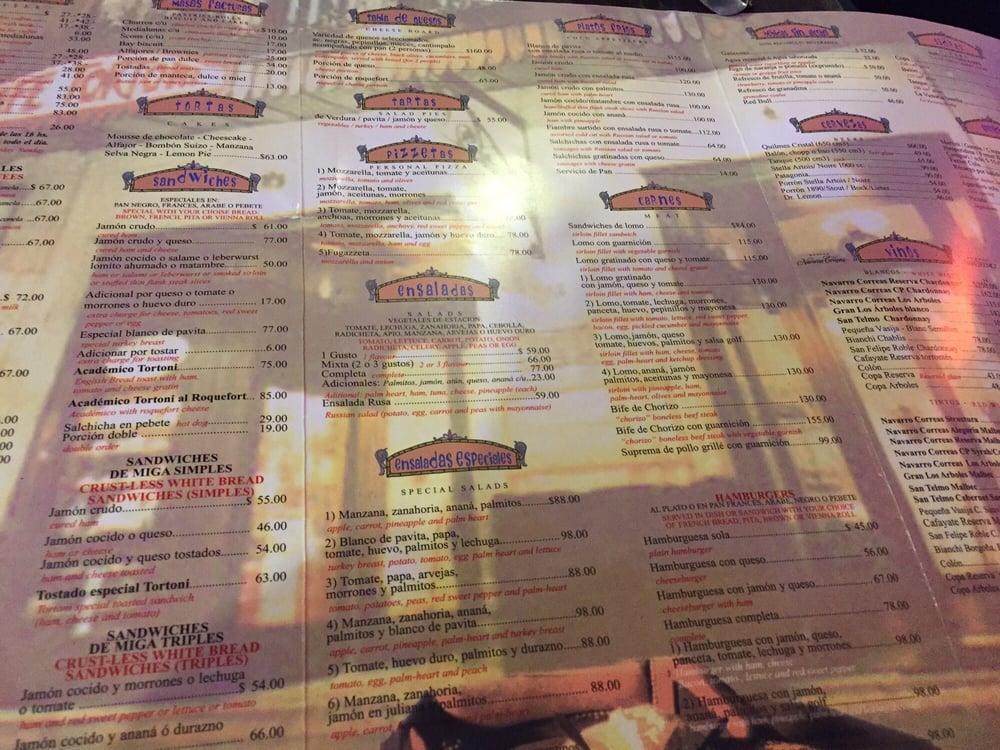 Menu at Café Tortoni, Buenos Aires, Av. de Mayo 825