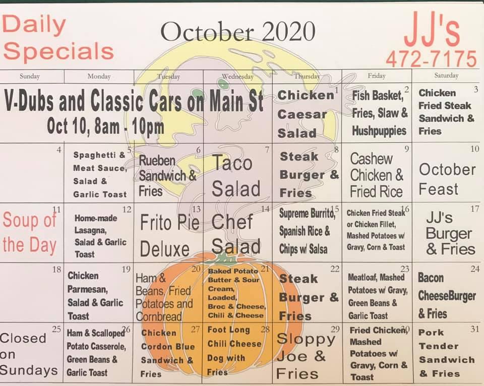 Menu at J J's Restaurant, Granby