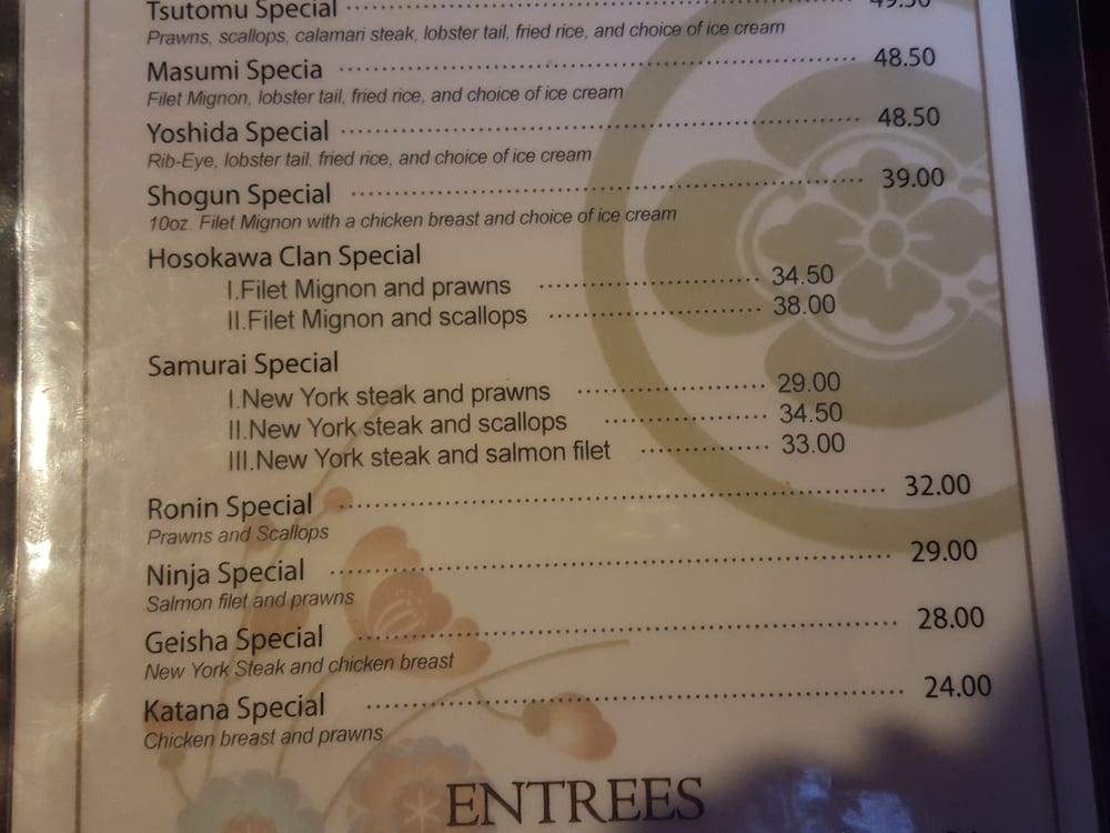 Menu at Musashi Japanese Steakhouse, Las Vegas