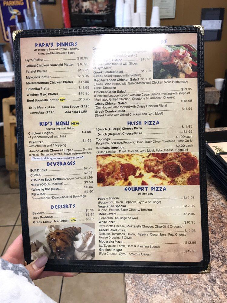 Menu at Papa's Greek family restaurant, Papas pizza, Virginia Beach