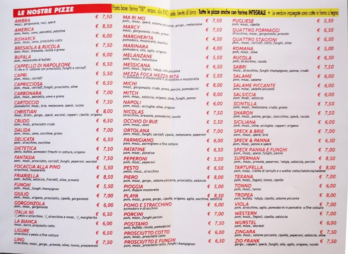 Menu da Pizzeria da Pino, Genova, Via Giulio Tanini