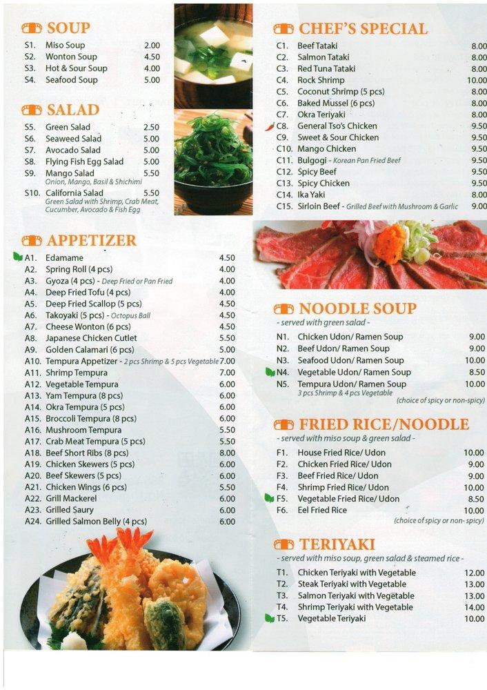 Menu at ROBO SUSHI restaurant, Toronto
