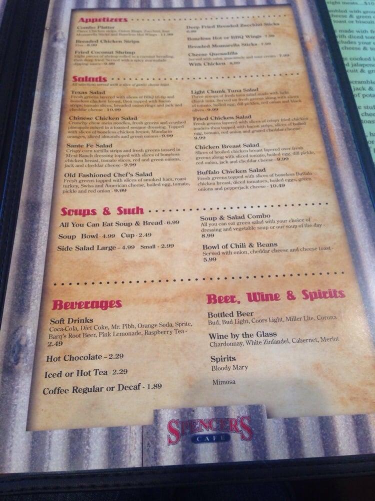 Menu at Spencer's Restaurant, Bakersfield