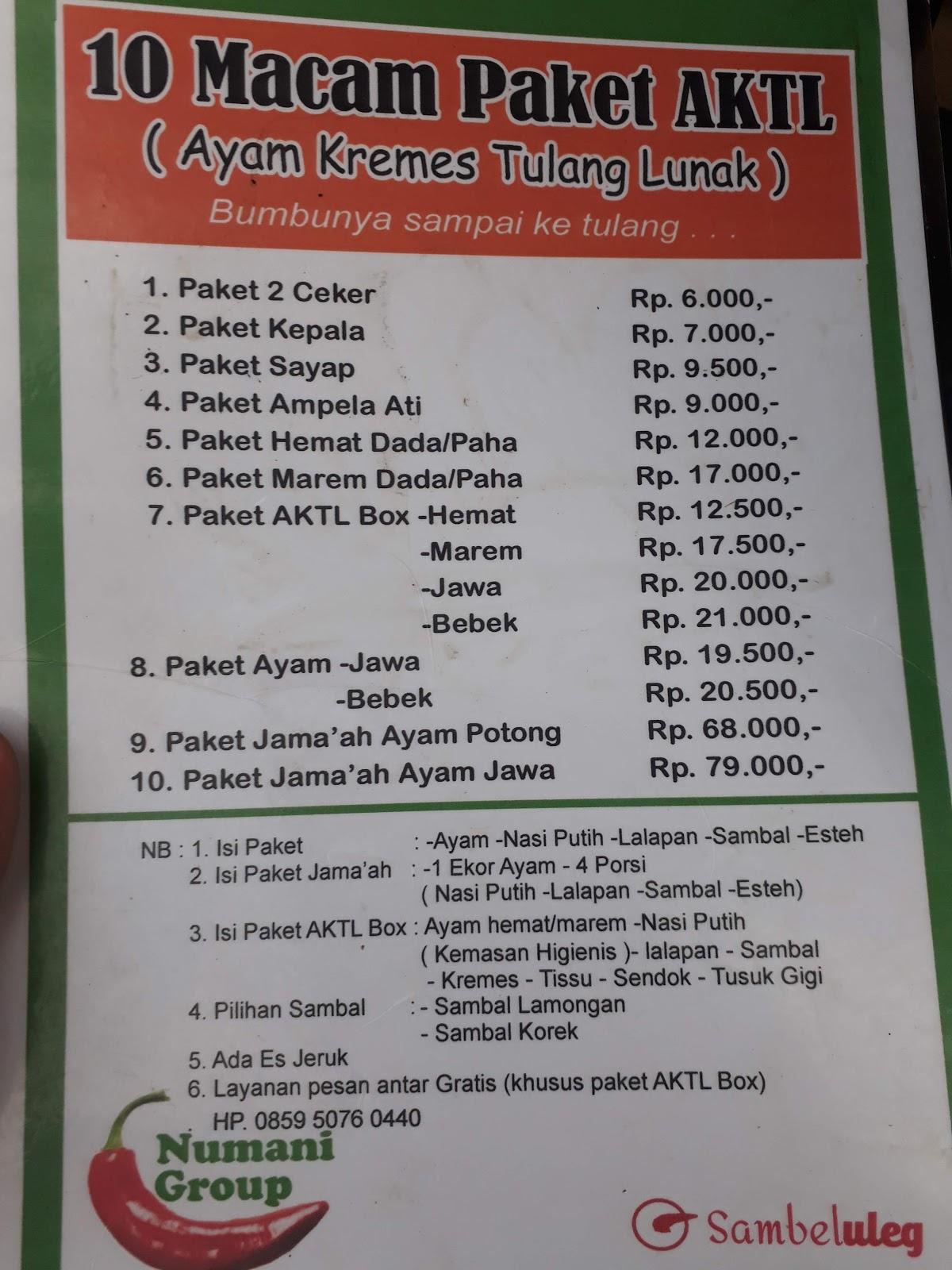 Menu at Ayam Kremes Tulang Lunak restaurant, Kendal