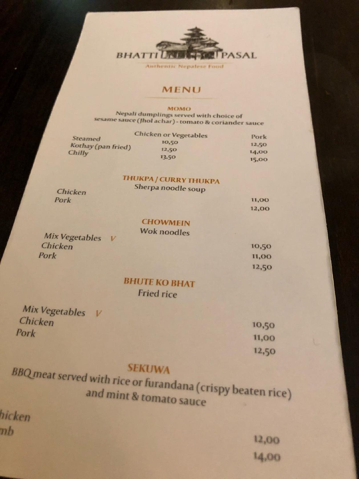 Menu at Bhatti Pasal - Authentic Nepalese Food, Amsterdam