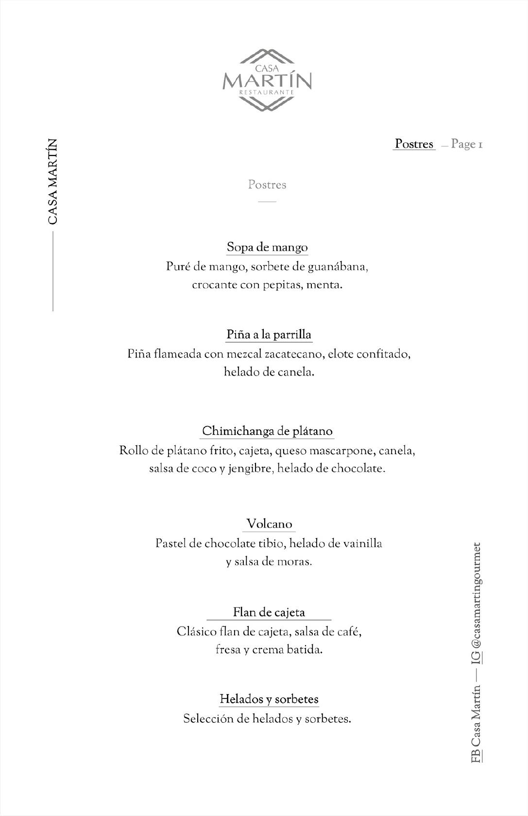 Menu at Casa Martín Restaurante, Cabo San Lucas