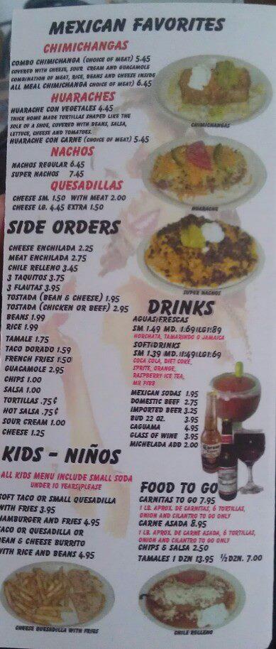 Menu at Casa Mota restaurant, Riverside