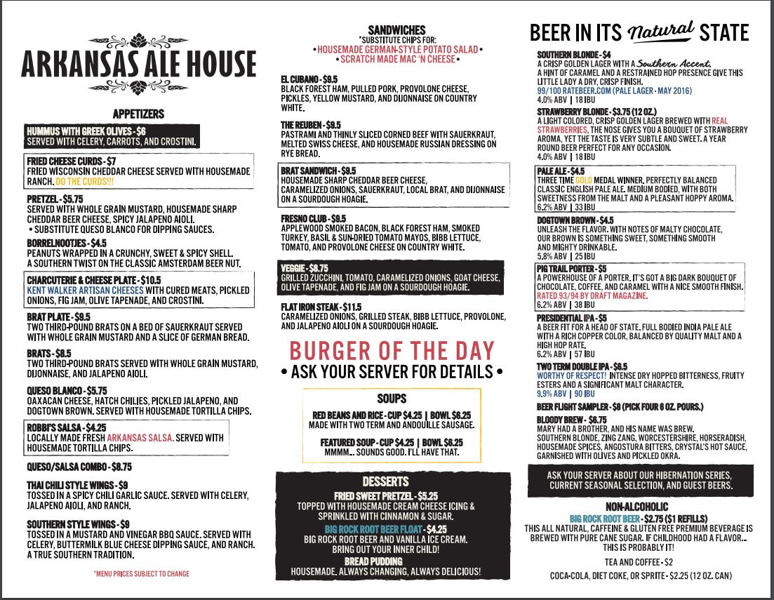 Menu at Diamond Bear Brewing Co. pub & bar, North Little Rock