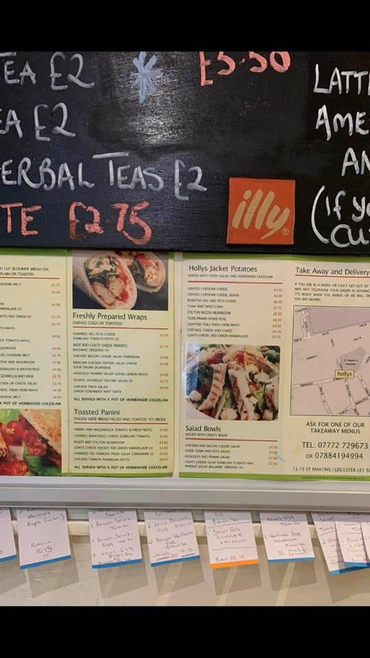 Menu at Hollys cafe, Leicester