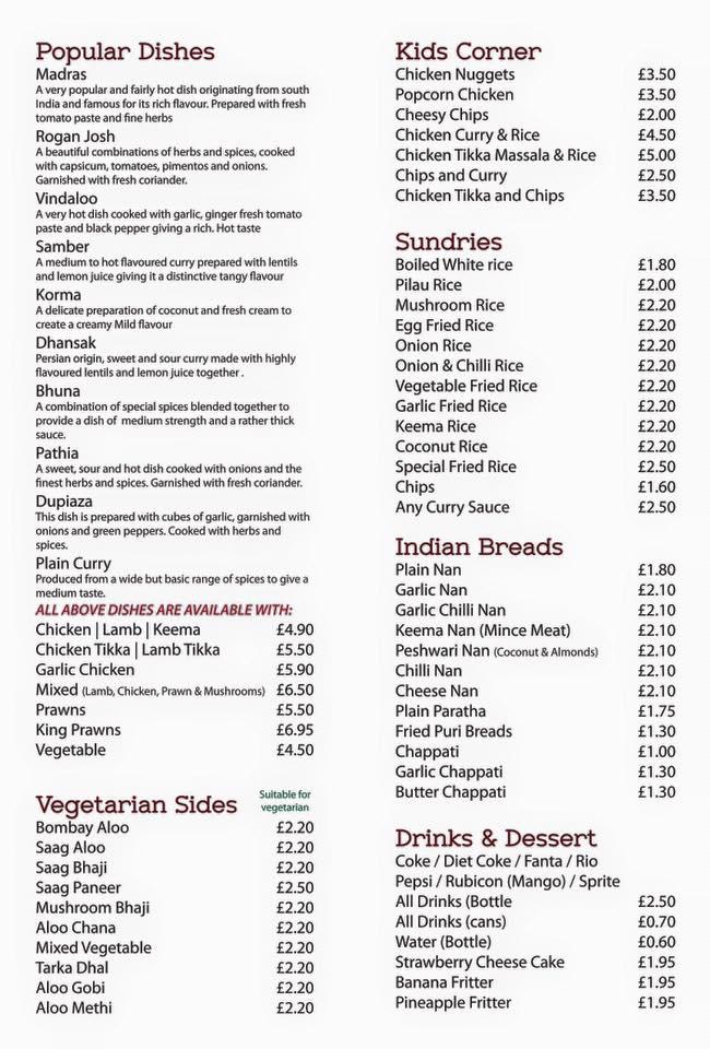 Menu at Imperial Spice Takeaway restaurant, Tyldesley