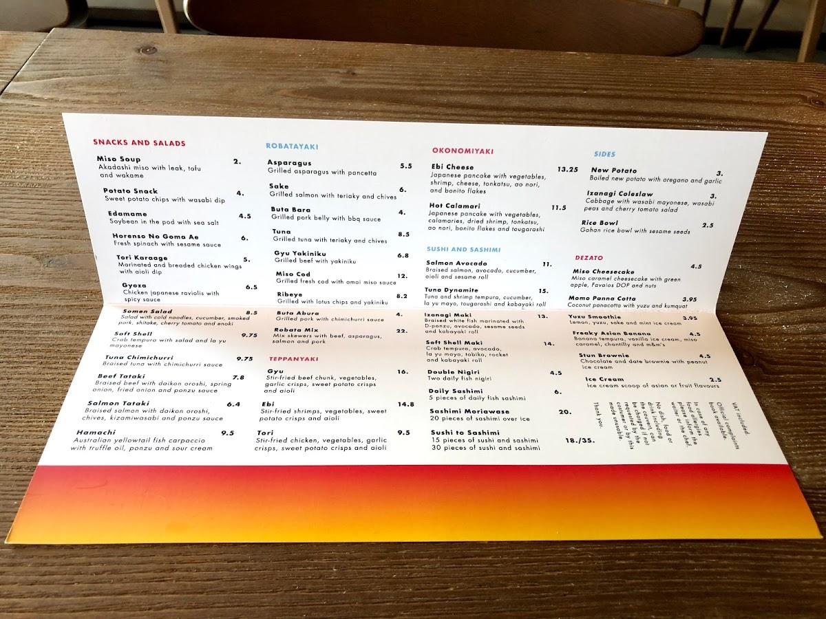 Menu at Izanagi Sushi Café, Lisbon, Doca de Santo Amaro Armazém 0
