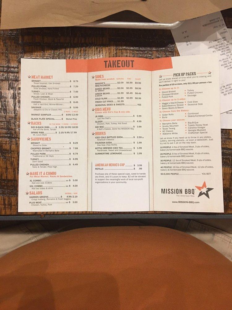 Menu at MISSION BBQ, Hagerstown