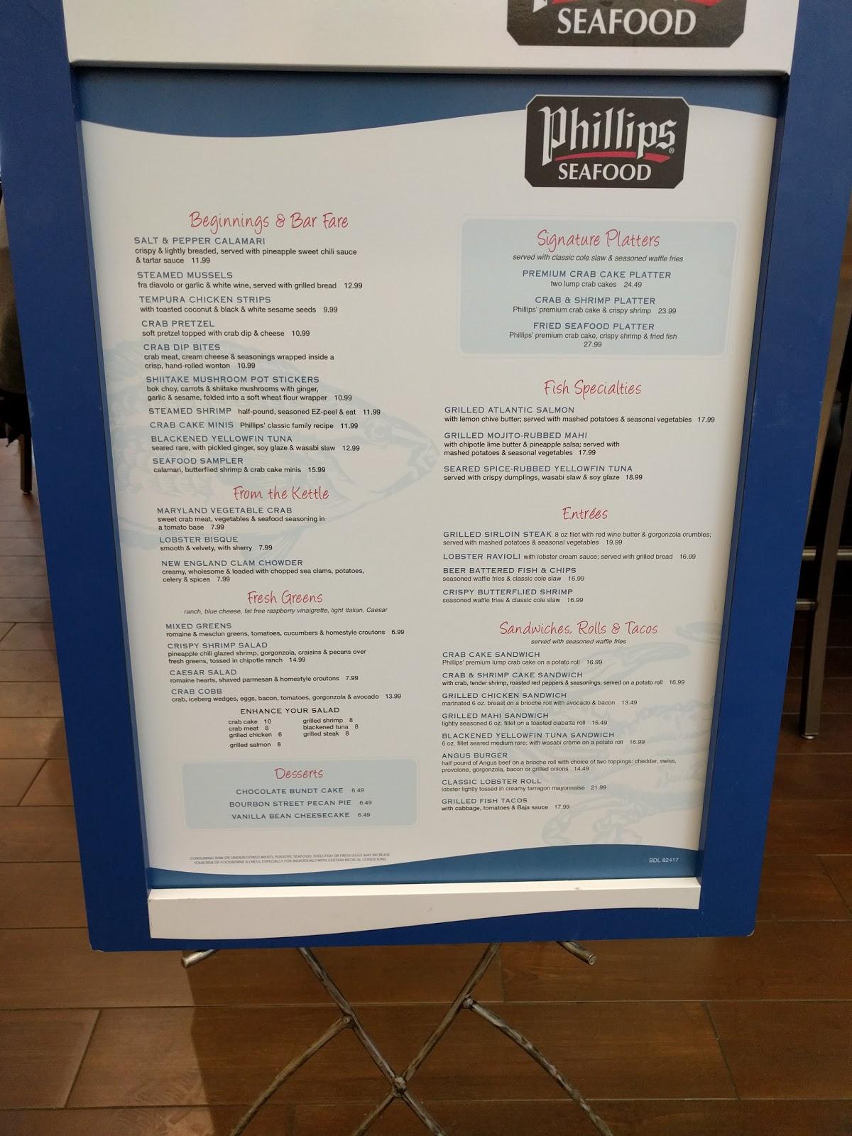Menu at Phillips Seafood restaurant, Windsor Locks, Hartford Bradley ...