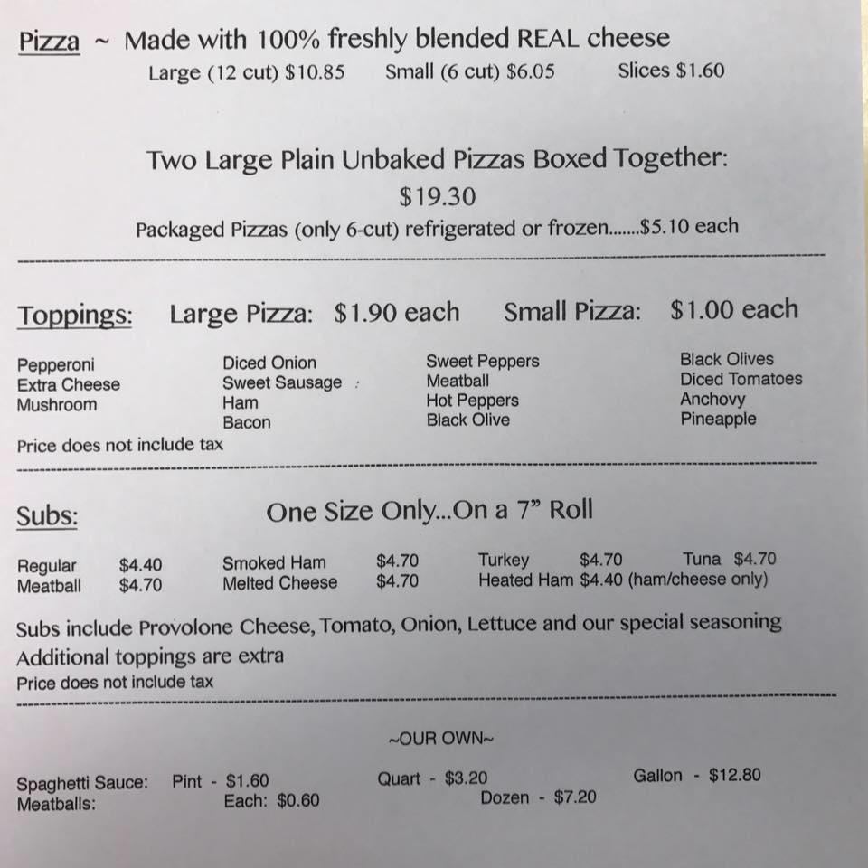 Menu at Pottsville Pizzeria, Pottsville, 800 S Centre St