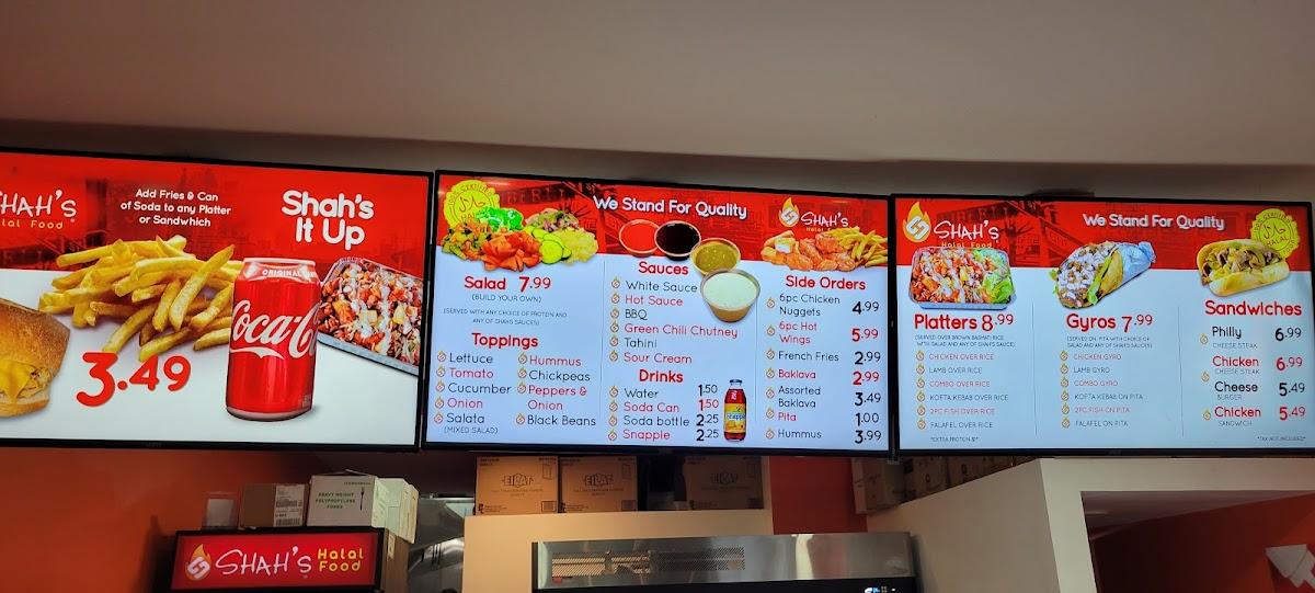 Menu at Shah's Halal Food restaurant, Pittsburgh